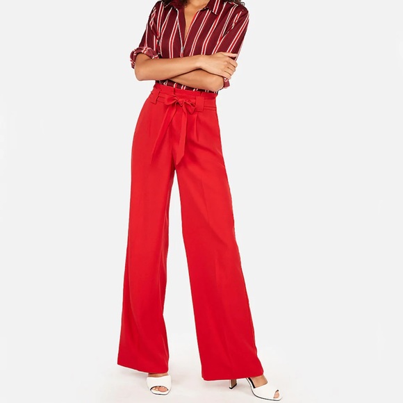 Pants & Jumpsuits | Nwt Express High Waisted Sash Waist Wide Leg Pant ...